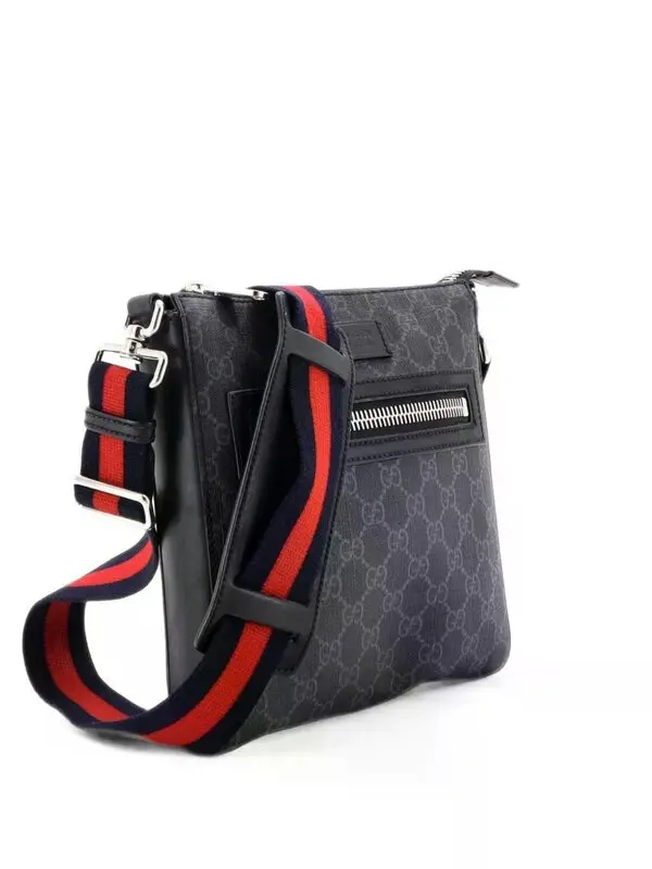 Gucci Web Strap Front Zip Messenger Bag Gg Coated Canvas Small Crossbody Bag