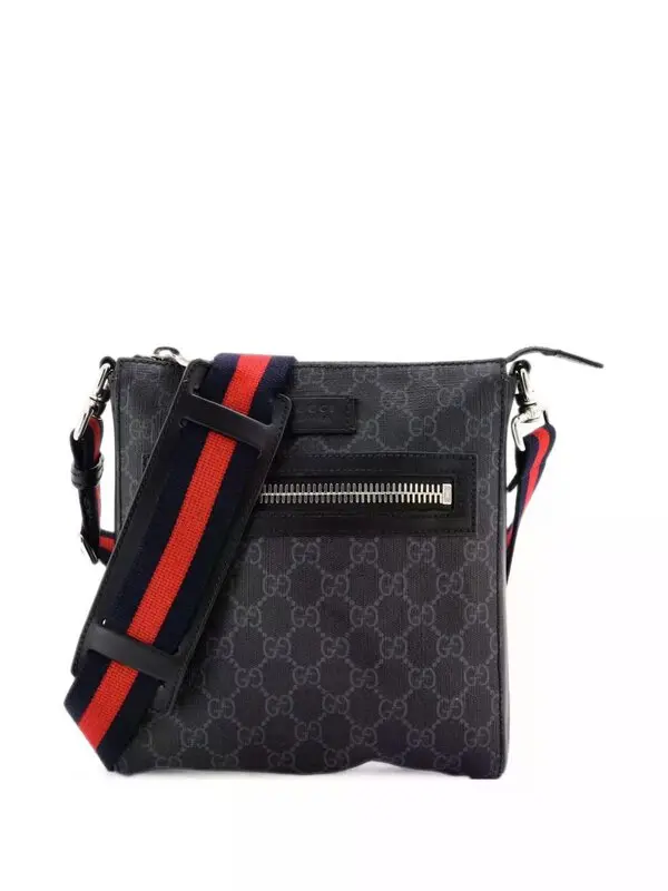 Gucci Web Strap Front Zip Messenger Bag Gg Coated Canvas Small Crossbody Bag