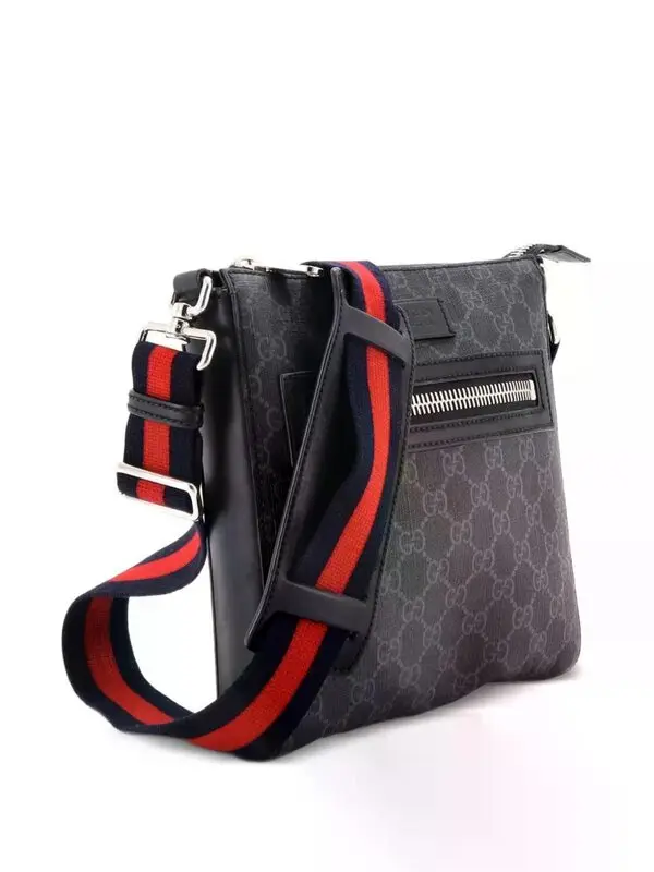 Gucci Web Strap Front Zip Messenger Bag Gg Coated Canvas