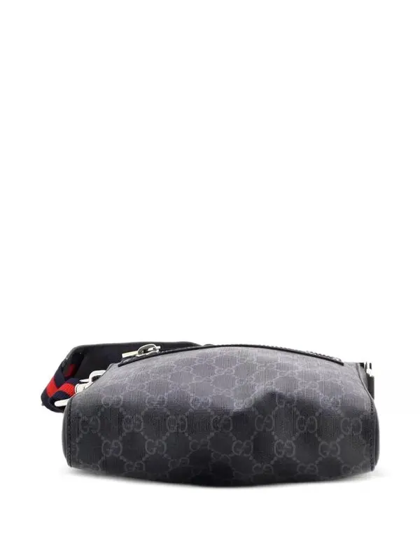 Gucci Web Strap Front Zip Messenger Bag Gg Coated Canvas