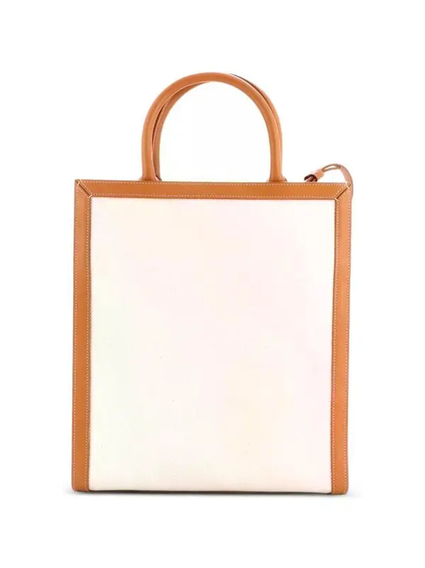 Celine Vertical Cabas Canvas With Leather Small Tote Bag - Brown