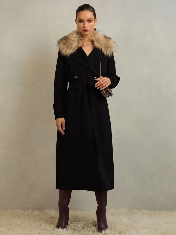 REISS Atelier Wool Faux-fur Collar Coat