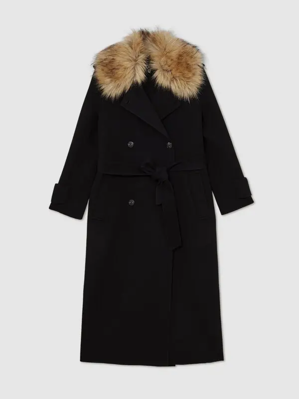 REISS Atelier Wool Faux-fur Collar Coat