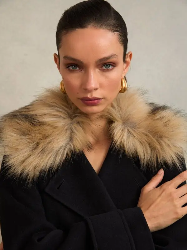 REISS Atelier Wool Faux-fur Collar Coat