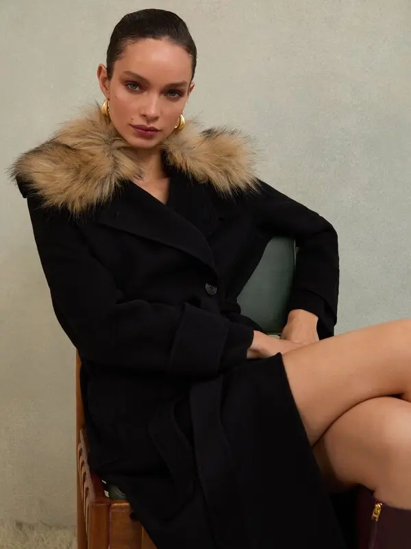 REISS Atelier Wool Faux-fur Collar Coat