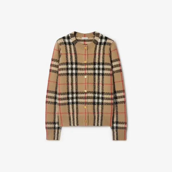 Burberry Check Cashmere Cardigan - Sand Beige