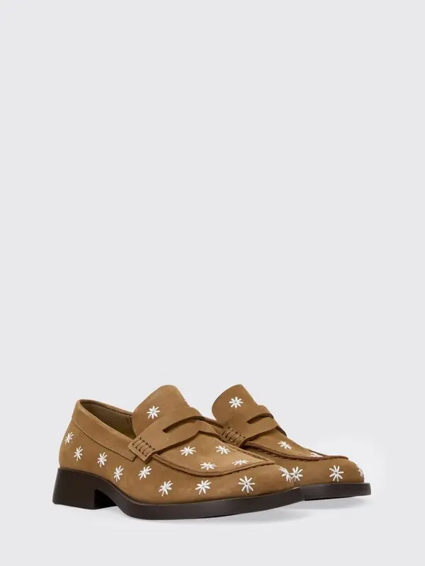Camper Nubuck Loafers With Embroidered Flowers