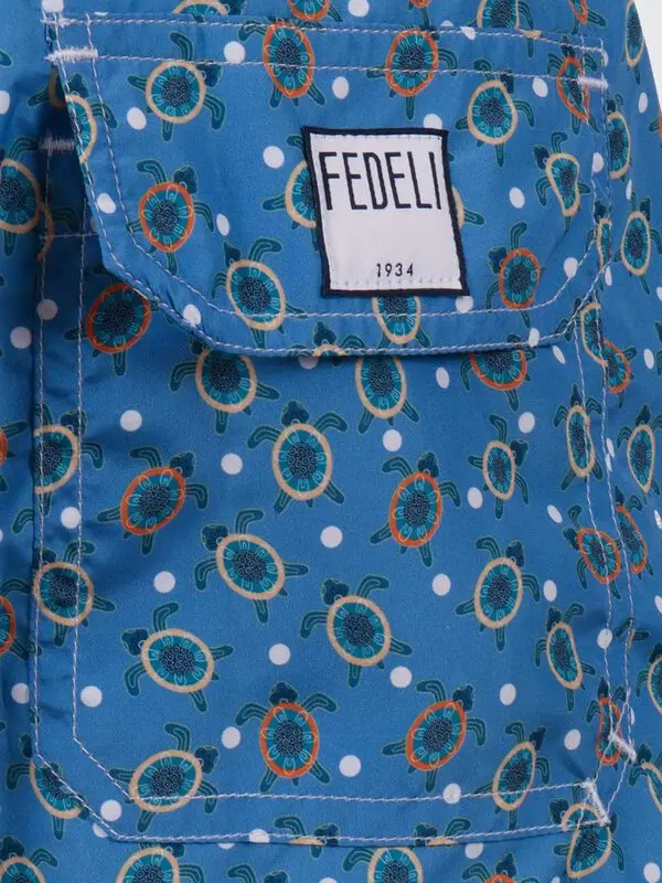 Fedeli Polyester Swim Trunks With Turtle Print