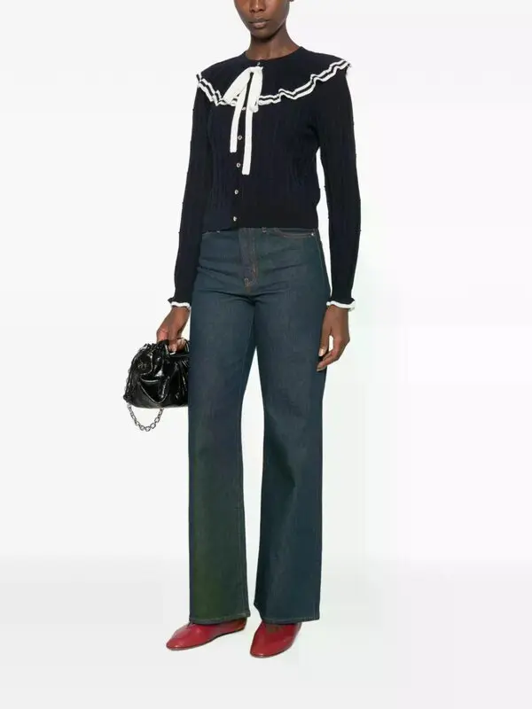 Maje Ruffled-collar Cable-knit Cardigan