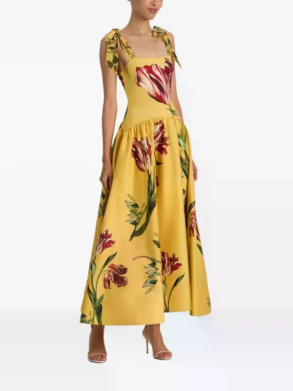 Alice + Olivia Tulip-print Tie-shoulder Maxi Dress