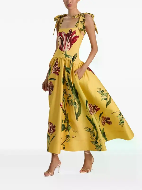 Alice + Olivia Tulip-print Tie-shoulder Maxi Dress