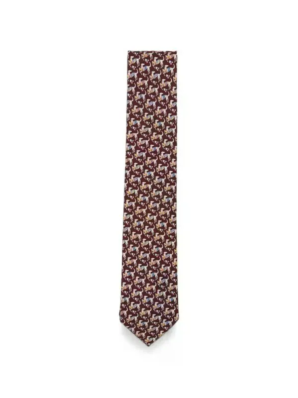 FERRAGAMO Animali Dog-print Neck Tie - Red