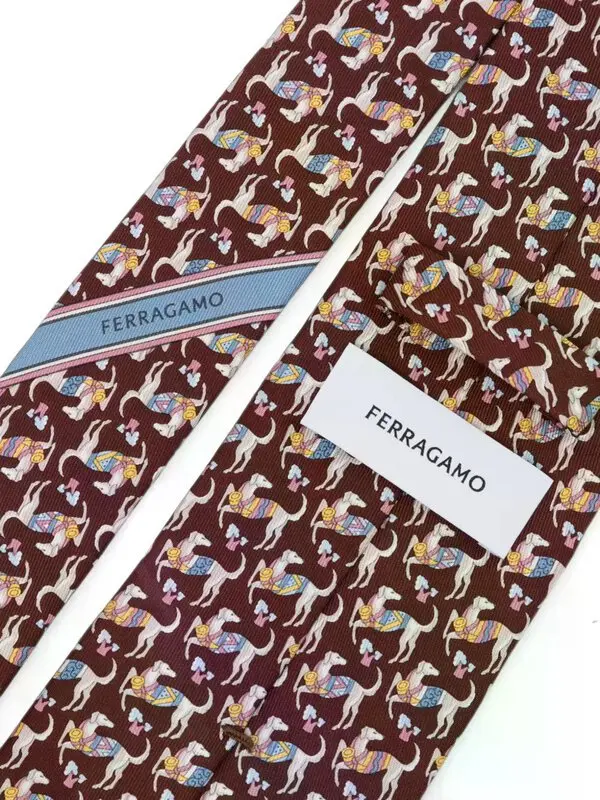 FERRAGAMO Animali Dog-print Neck Tie - Red