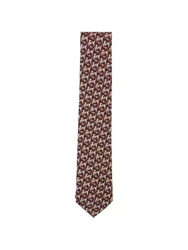 FERRAGAMO Animali Dog-print Tie - Red