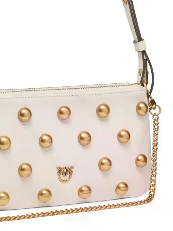 Pinko Stud-embellished Leather Shoulder Bag - Neutrals