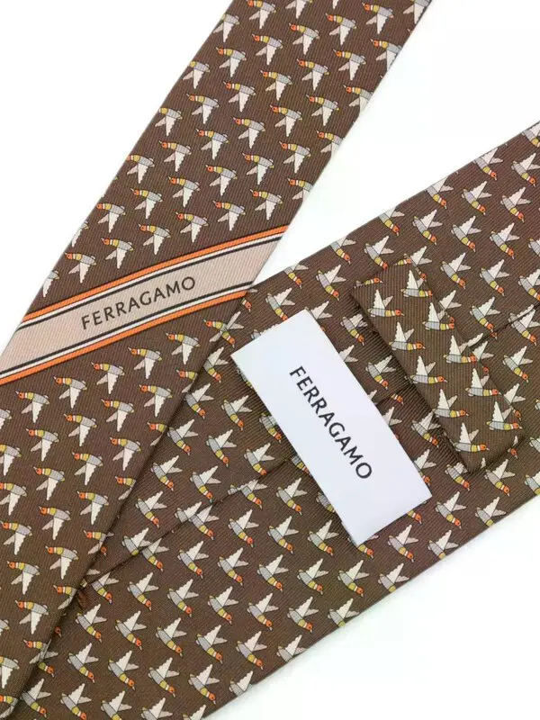 FERRAGAMO Animali Duck-print Tie - Brown
