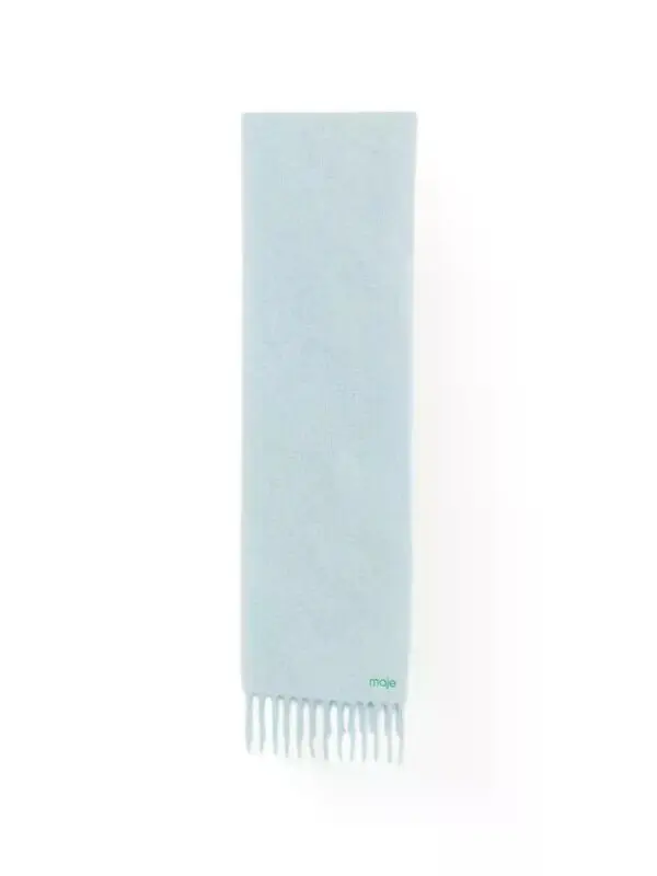 Maje Logo-embroidered Fringed Scarf - Blue