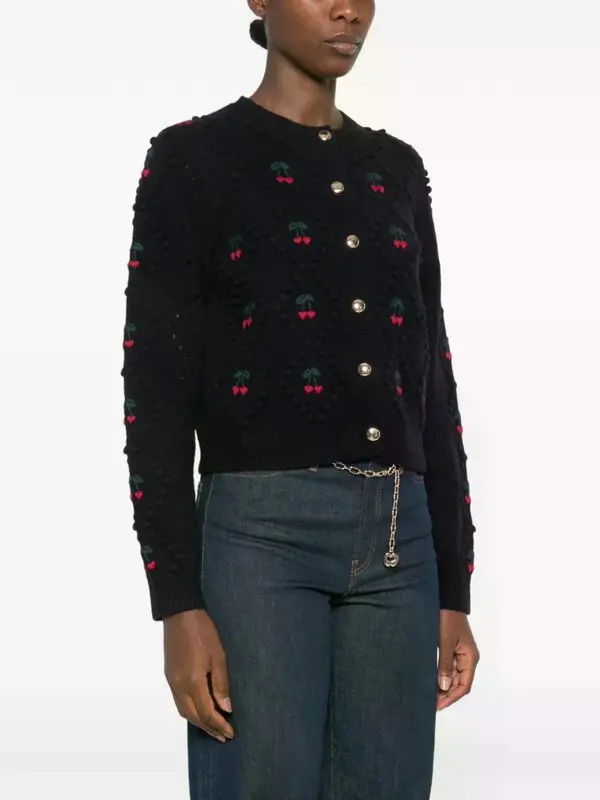 Maje Cherry-embroidered Bobble-knit Cardigan