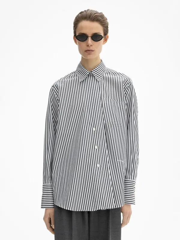 HOUSE OF DAGMAR Striped Organic Cotton Poplin Asymmetric Shirt