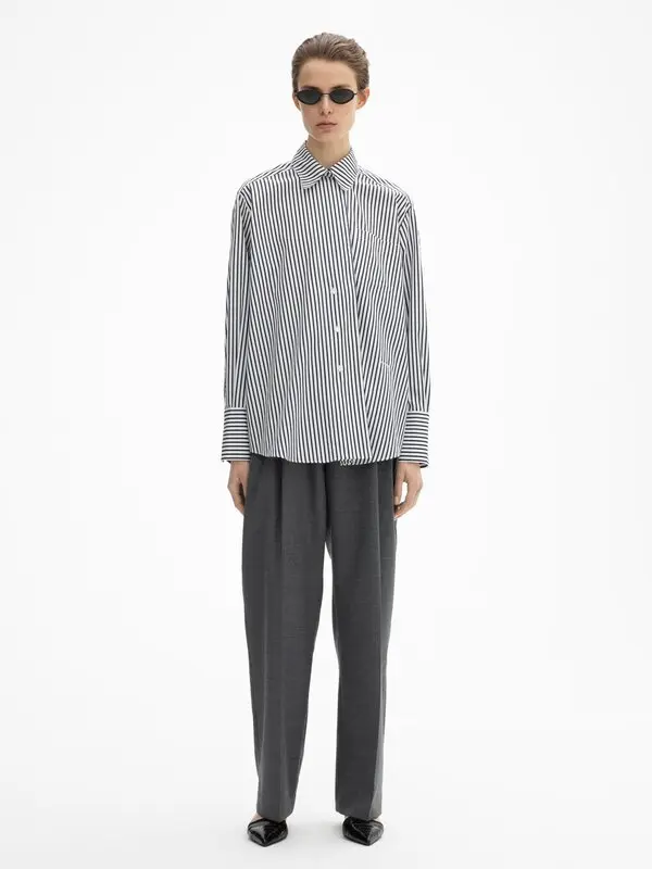 HOUSE OF DAGMAR Striped Organic Cotton Poplin Asymmetric Shirt
