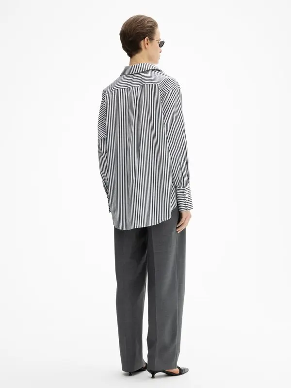 HOUSE OF DAGMAR Striped Organic Cotton Poplin Asymmetric Shirt
