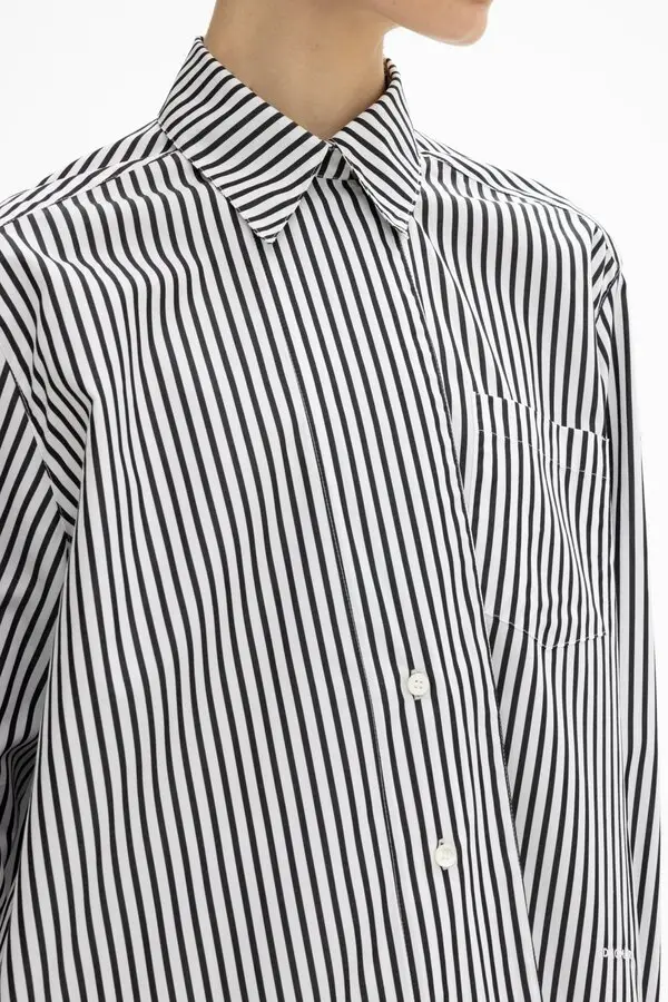 HOUSE OF DAGMAR Striped Organic Cotton Poplin Asymmetric Shirt