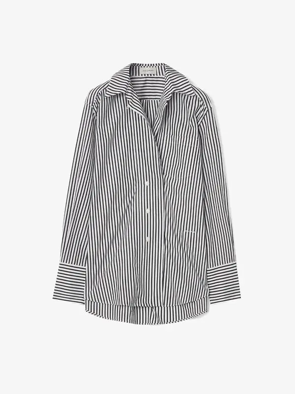 HOUSE OF DAGMAR Striped Organic Cotton Poplin Asymmetric Shirt