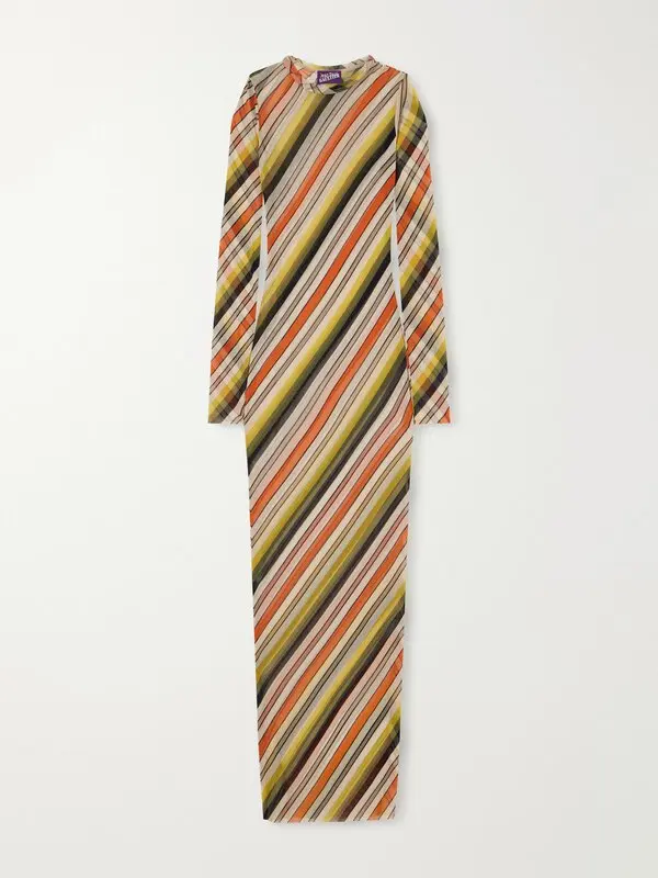 JEAN PAUL GAULTIER Retro Stripe Printed Mesh Maxi Dress