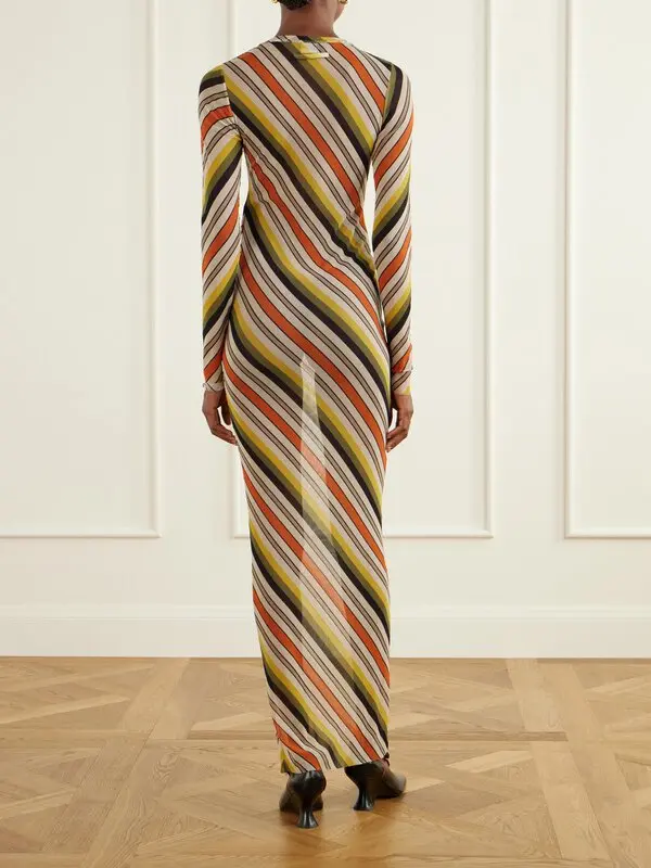JEAN PAUL GAULTIER Retro Stripe Printed Mesh Maxi Dress
