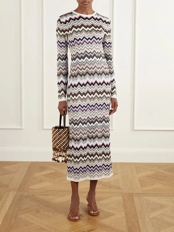 Missoni Striped Crochet-knit Midi Dress