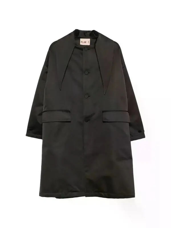 Plan C Oversized Collar Single-breasted Coat - Black