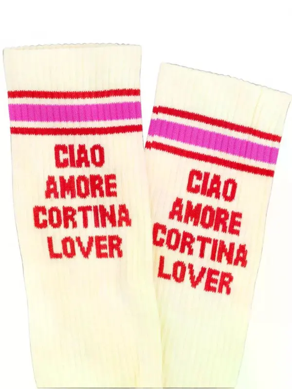 Giada Benincasa Slogan-intarsia Stripe-detail Socks - Neutrals