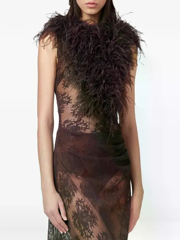 Giuseppe Di Morabito Feather-trim Lace-overlay Maxi Dress