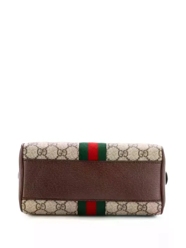 Gucci Ophidia Convertible Boston Top Handle Bag Gg Coated Canvas With Leather Mini Crossbody Bag - Brown