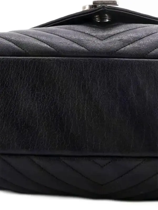 Saint Laurent Classic Monogram College Bag Matelasse Chevron Leather Large Shoulder Bag - Black