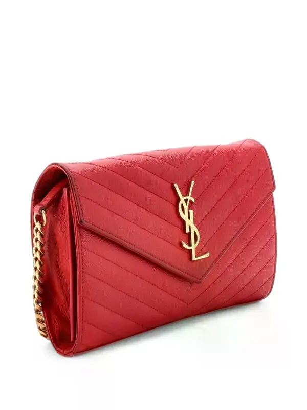 Saint Laurent Classic Monogram Wallet On Chain Matelasse Chevron Leather Medium Crossbody Bag - Red