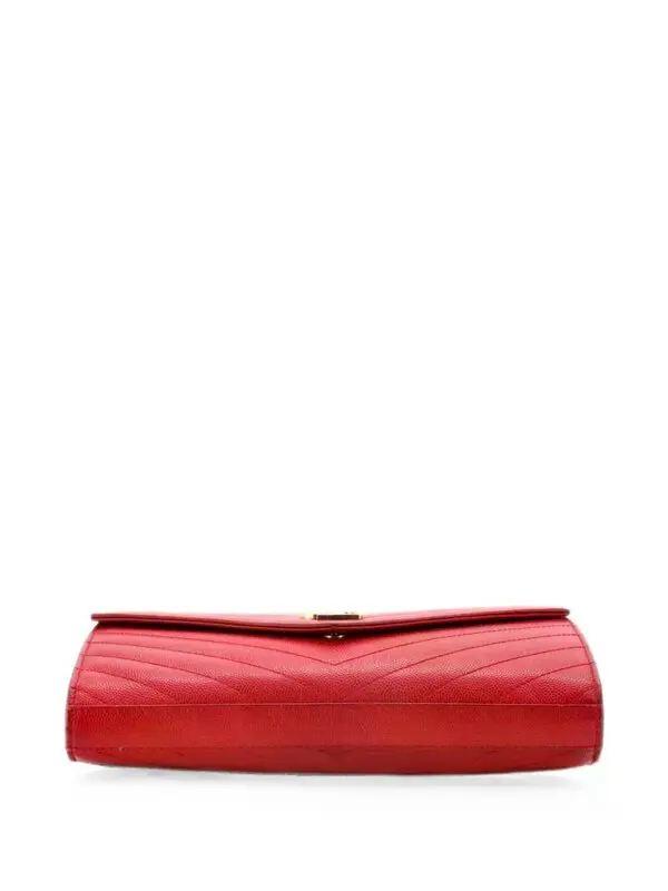 Saint Laurent Classic Monogram Wallet On Chain Matelasse Chevron Leather Medium Crossbody Bag - Red