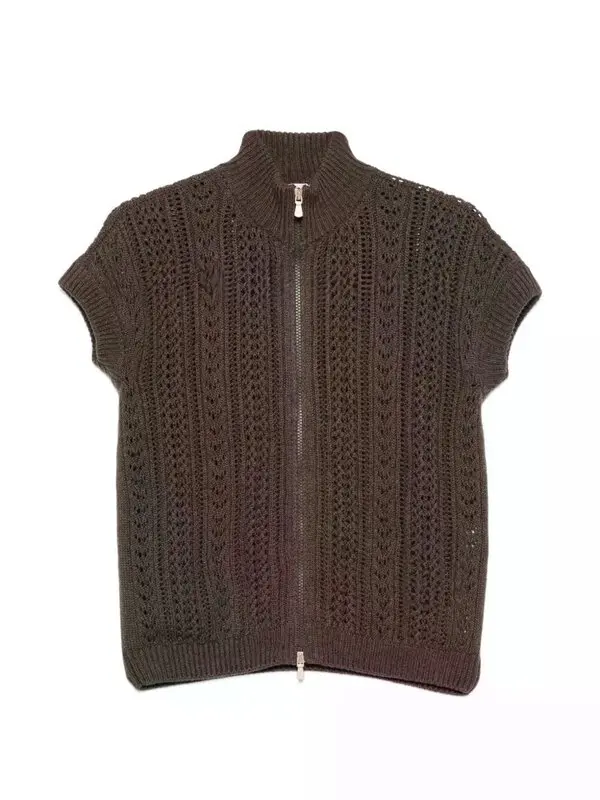 Eleventy Pointelle-knit Sleeveless Cardigan