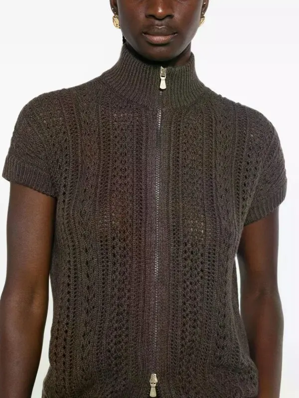 Eleventy Pointelle-knit Sleeveless Cardigan
