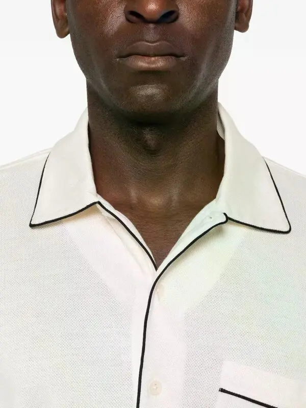 TOM FORD Piped-trim Long-sleeved Polo Shirt - Neutrals