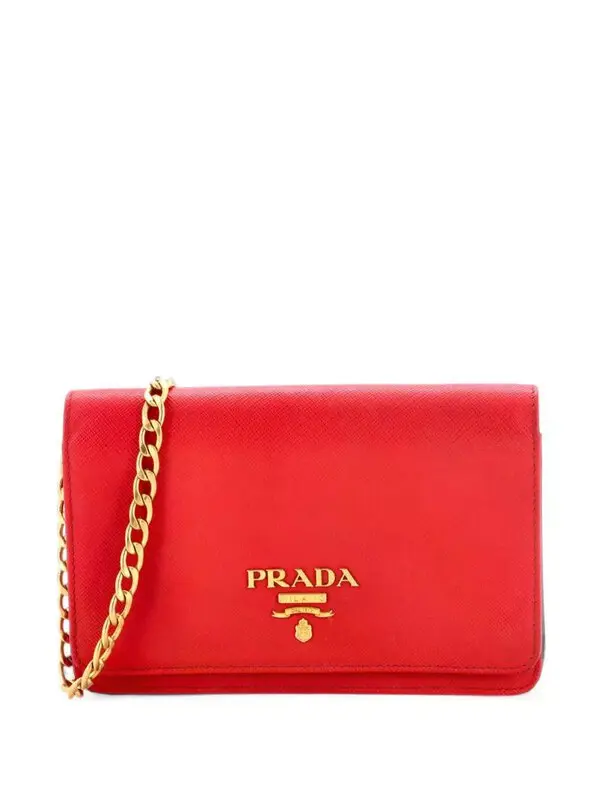 Prada Saffiano Leather Cross Body Wallet Chain Strap