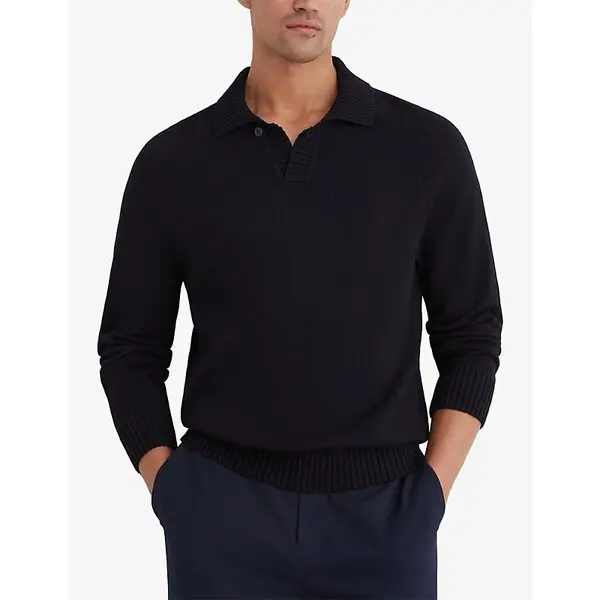REISS Open-collar Cotton Polo Jumper
