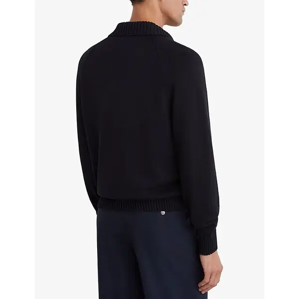REISS Open-collar Cotton Polo Jumper