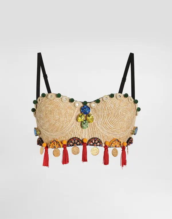 Dolce & Gabbana Embroidered Raffia Bustier Top