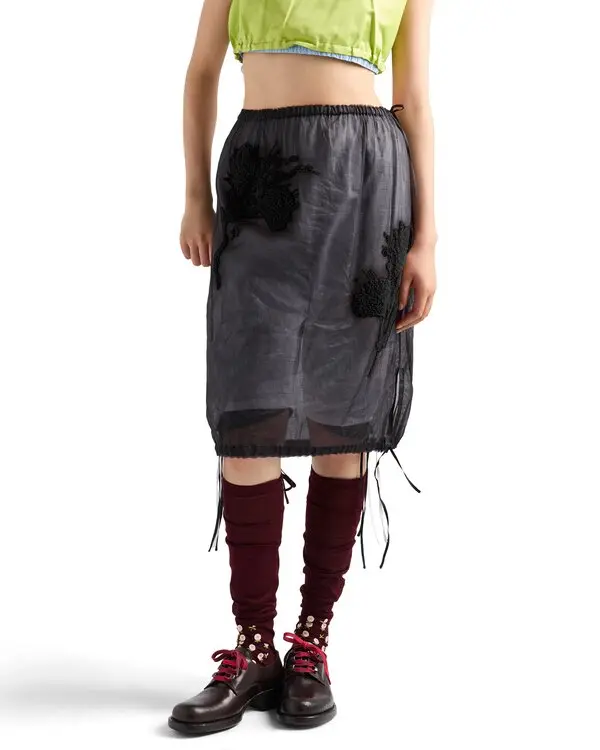Prada Embroidered Organdy Midi-skirt