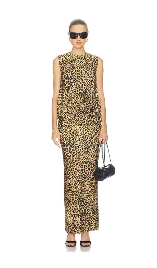 Norma Kamali Leopard Print Babydoll Gown