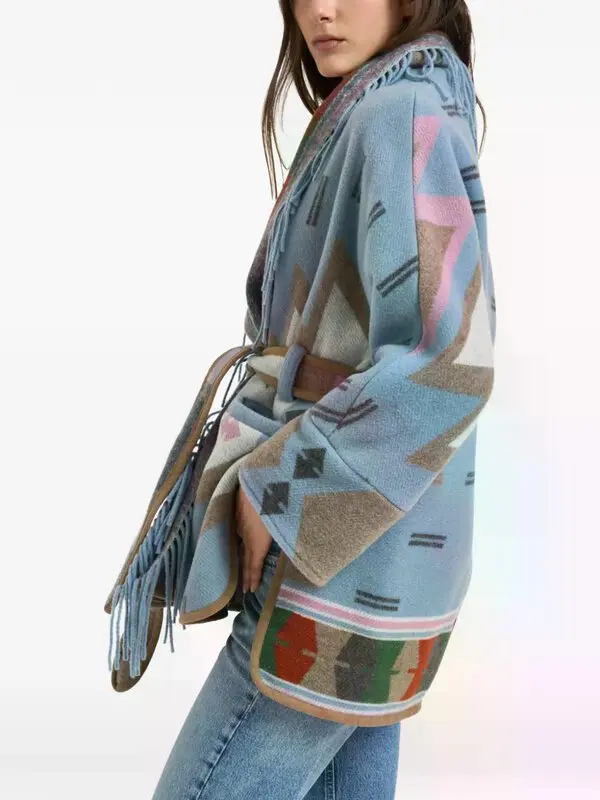BAZAR DELUXE Geometric-pattern Fringed Coat