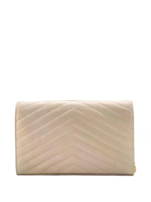 Saint Laurent Classic Monogram Wallet On Chain Matelasse Chevron Leather Medium Crossbody Bag - Neutrals