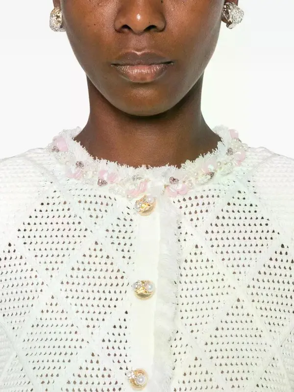 SELF-PORTRAIT Pointelle-knit Faux-pearl Dress