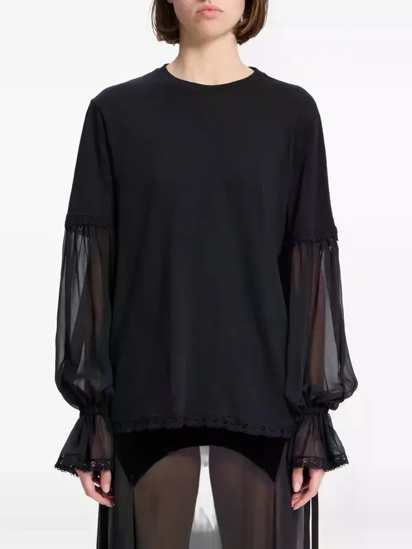 ANN DEMEULEMEESTER Lace-trim Cotton T-shirt - Black